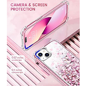 Caka Case Compatible for iPhone 13 Glitter Case, iPhone 14 Case for Women Girls with Built-in Screen Protector Bling Sparkle Liquid Full Body Protective Case for iPhone 13 14 6.1 inch - Rose Gold
