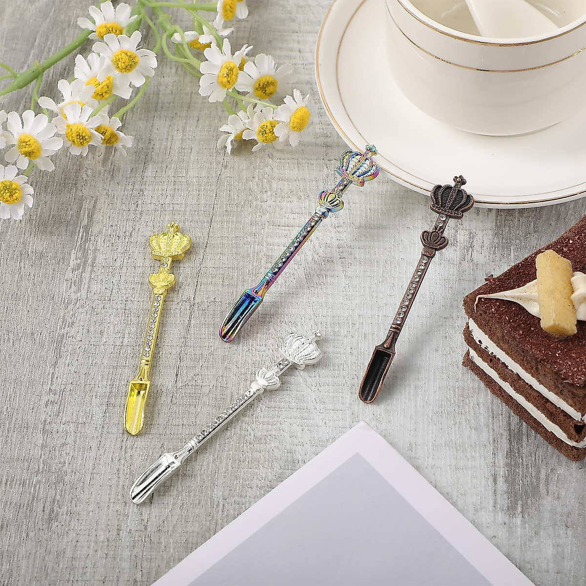 Mini Crown Spoons Set of 4 Mini Shovel Spice Spoon Small Spoons for Spice Tiny Spoons for Powder, Mini Spatulas Spoon, Gold Silver Multicolor Grey Mini Spoons