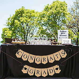 Adurself Graduation Burlap Banner Congrats Grad Rustic Jute Burlap Garland 2021 Grad Party Mantel Fireplace Wall Hanging for Home Graduation Party Classroom College Senior High School Prom Decorations
