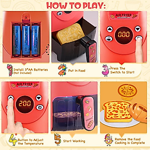 GAGAKU Toy Air Fryer Kids Play Kitchen Playset Accessories,Chefs Pretend Play Food Toys Oven with Light & Sound and Play Food Grill Cooking Utensils,Cooking Toys for 3-8 Year Old Girls Boys Gift