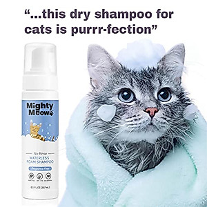 Mighty Meow Waterless Cat Shampoo, No-Rinse Dry Shampoo for Cats, Natural, Hypoallergenic & Fragrance-Free (8oz)