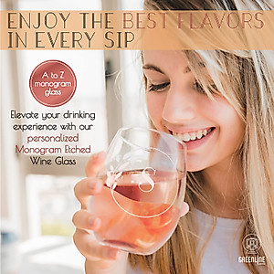 Greenline Goods Letter S Monogram Stemless Wine Glasses - Discover our Crystal Etched Wine Glass - Cocktail Glass with Personalized Initial