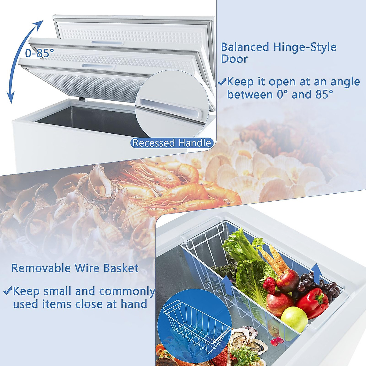 COSTWAY 10 Cu.Ft. Chest Compact Deep 7-Level Adjustable Temperature, Removable Basket Freestanding Top Open Door Freezer for Home, Garage, Basement, White