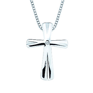 Boston Bay Diamonds .925 Sterling Silver Diamond Accent Cross Pendant Necklace with 18" Chain (I Color, I1 Clarity)