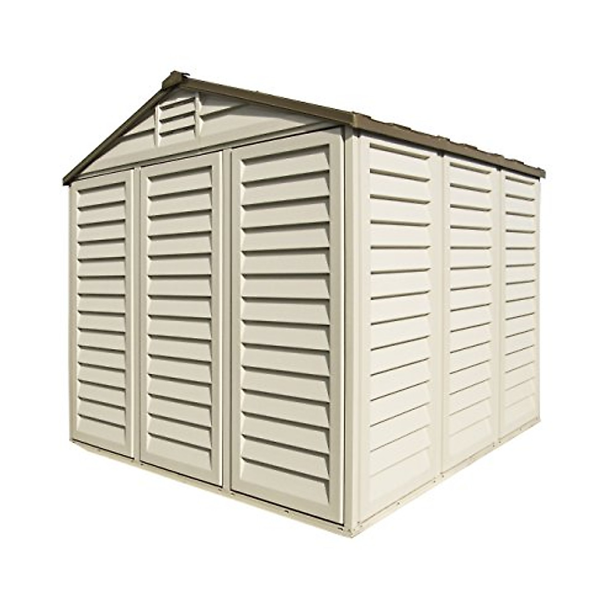 Duramax 0638801402145 Woodbridge Plus 10.5 x 8 Plastic Garden Shed with Foundation Kit & Fixed Window Brown-15 Years Warranty, 10x8, Brown & Ivory
