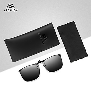 ARCAMOY Clip on Sunglasses Over Prescription Glasses Polarized Anti Glare Flip Up UV Protection Glasses For Men Women (Black)