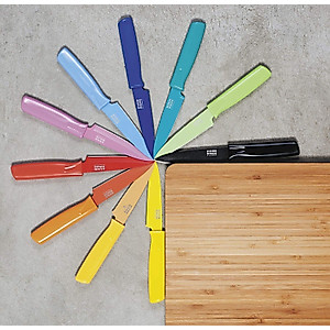 Kuhn Rikon Colori Non-Stick Straight Paring Knife with Safety Sheath, 4 inch/10.16 cm Blade, Bubble Gum