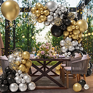 Bonropin 152pcs Black and Gold Balloons Garland Arch Kit with Black Gold Silver Balloons Gold Confetti Balloons New Year Ballons for Retirement Wedding Graduation New Year Birthday Party Decoration