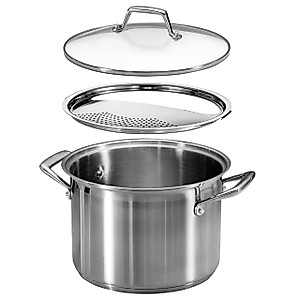 Tramontina Lock & Drain Pasta Cooker Pot with Strainer Lid 18/8 Stainless Steel 8 Qt, 80120/509DS