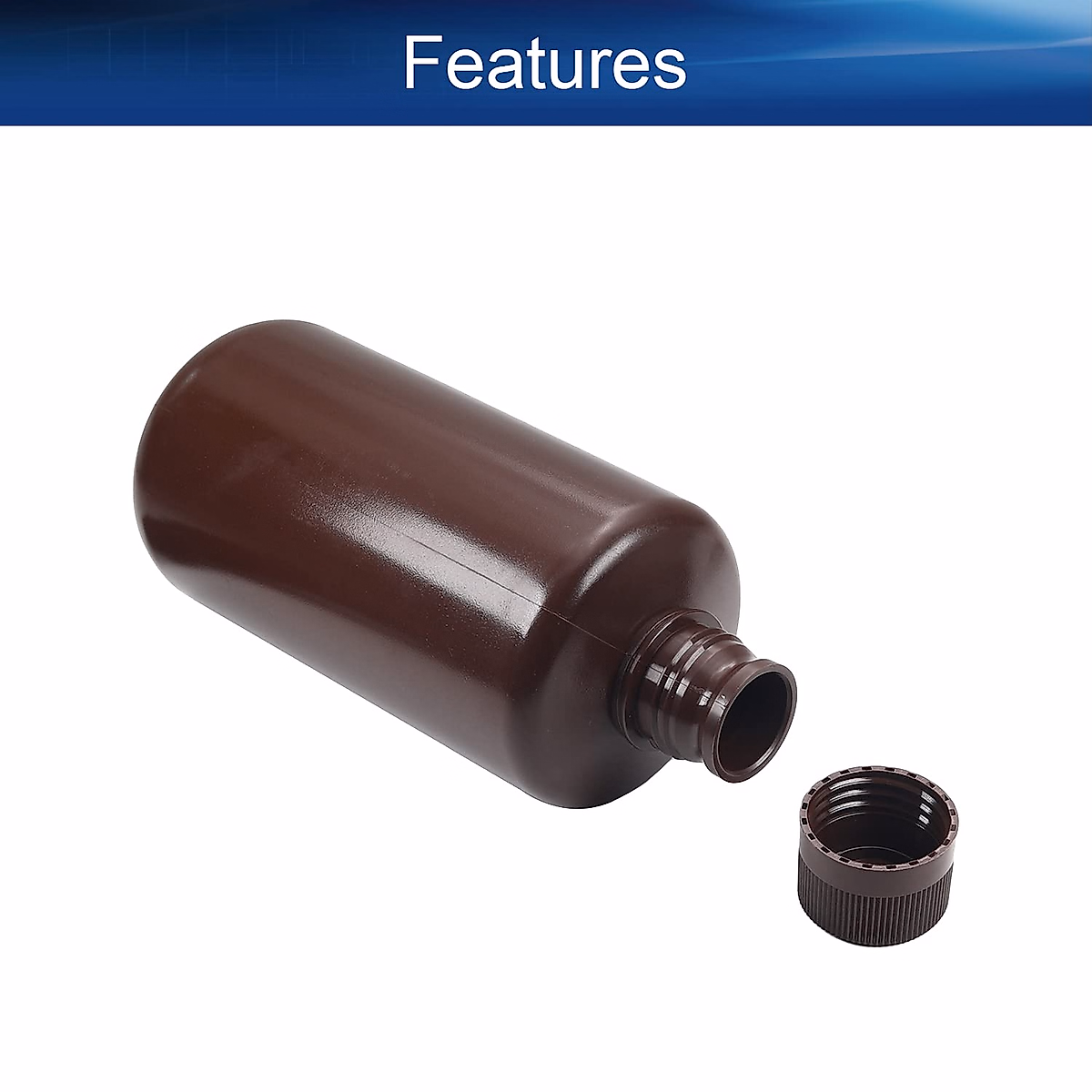 Bettomshin 1Pcs Small Mouth Reagent Bottle, 1000ml PE Plastic Liquid Sealing Bottle, Round Light Container Lab Sample Storage Brown with Screw Cap