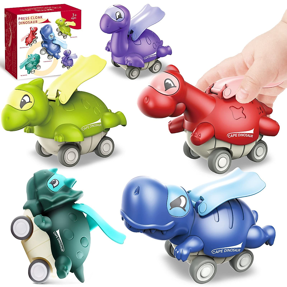 Dinosaur Car Press and Go Toddler Toys Pull Back Vehicles for Boys and Girls Age 3 and Up 5 Pcs Car Race for Kids