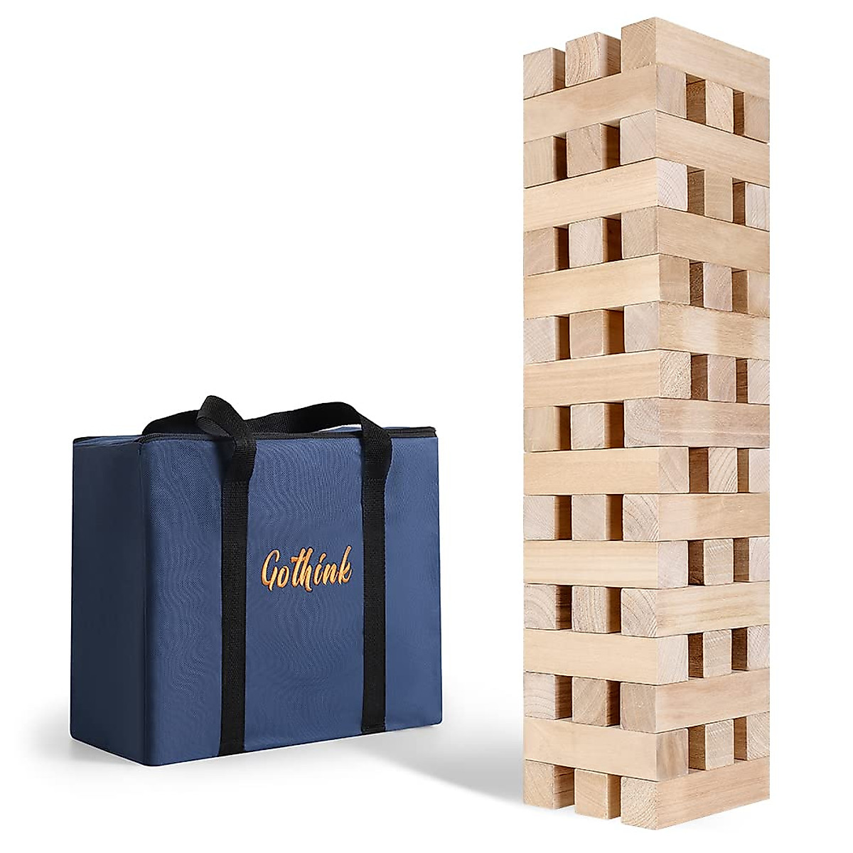 GOTHINK Giant Tumbling Tower Game, Super Large 51pcs Wooden Blocks Stacking Game, Stack to Over 6 Feet, Carry Bag, Jumbo Outdoor Indoor Game Toy Gift for Kids and Adults