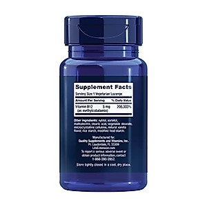 Life Extension Vitamin B12 Methylcobalamin 5 mg – Dissolvable Vitamin B Supplement for Nerve, Brain Health and Energy – Gluten-Free, Non-GMO, Vegetarian – 60 Lozenges