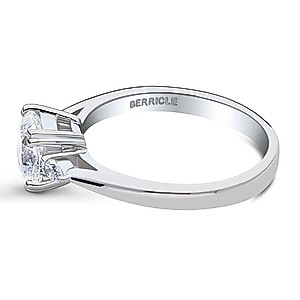 BERRICLE Sterling Silver 3-Stone Wedding Engagement Rings Cushion Cut Cubic Zirconia CZ Promise Ring for Women, Rhodium Plated Size 8