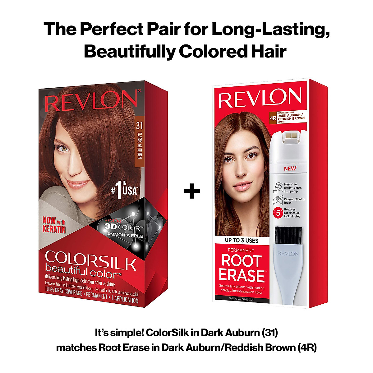 Revlon Permanent Hair Color, Permanent Hair Dye, Colorsilk with 100% Gray Coverage, Ammonia-Free, Keratin and Amino Acids, 31 Dark Auburn, 4.4 Oz (Pack of 1)