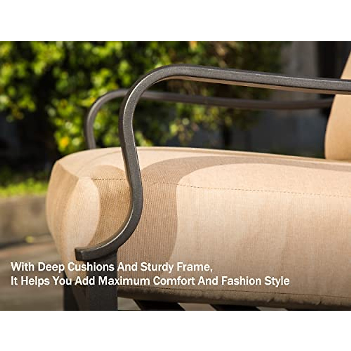 Domi Outdoor 4 pcs Patio Conversation Set, Metal Dining Table and Chairs Dining Set with Removable Beige Cushions for Garden Lawn Yard