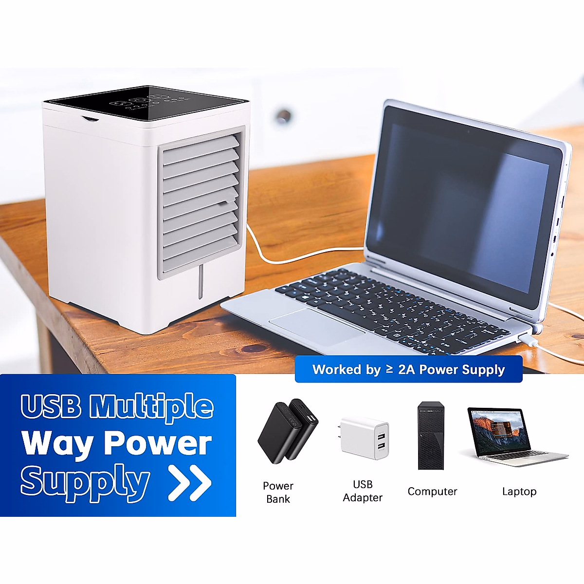 Off Paper Personal Air Conditioner Mini AC, 3 Speeds 450ML Water Tank Room Evaporative Air Cooler Cooling Fan with Timer, Aromatherapy Notch, Spray Function, Portable AC Units for Rooms and Office