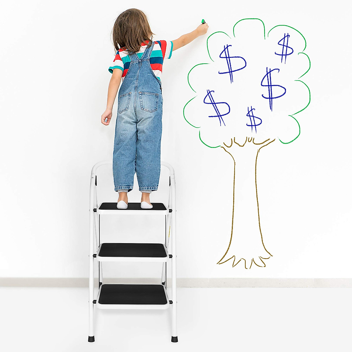 3 Step Stool, Gimify Folding Step Ladder Steel Stepladders Non-Slip Sturdy Steps Wide Pedal with Comfortable Hand Grip for Home Kitchen Garden Office 330 lbs