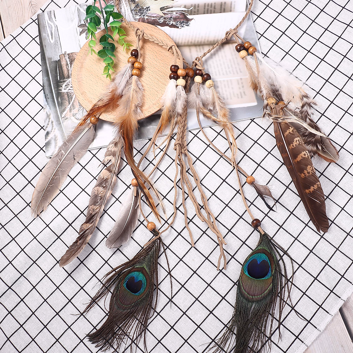 Jstyle Jewelry Set for Women, Feather Headdress Dangle Earrings Leather Suede Choker Necklace Bracelet Hippie Bohemian Retro Jewelry A