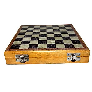 StonKraft - 8" X 8" Chess Board with Wooden Base with Stone Inlaid & Stone Pieces Game Set