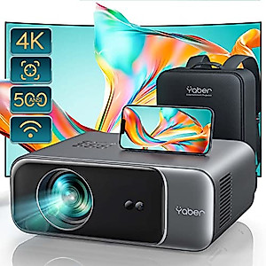[Auto Focus] YABER Pro V9 4K Projector with WiFi 6 and Bluetooth 5.2, 500 ANSI Native 1080P Outdoor Movie Projector, Auto 6D Keystone & 50% Zoom, Home Theater Projector for Phone/TV Stick/PC