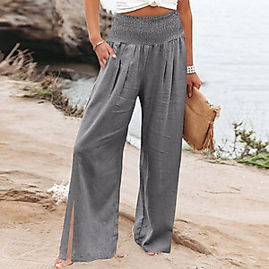 cooki Linen Pants for Women High Waisted Wide Leg Pants Summer Flowy Casual Straight Pants with Pockets Boho Lounge Pants for Women 2023