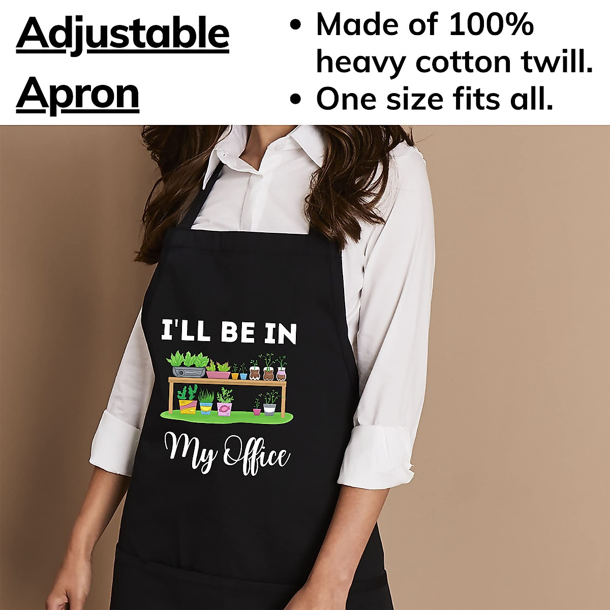 I'll Be In My Office Garden Funny Gardening Apron - 1 Size fits all Men Women Aprons Black Workwear