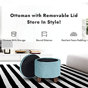 Homepop Home Decor | Upholstered Round Velvet Tufted Foot Rest Ottoman | Ottoman with Storage for Living Room & Bedroom | Decorative Home Furniture, Teal