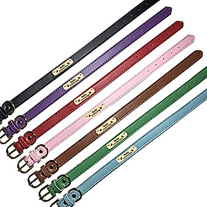 Personalized Leather Dog Collars for Small Medium Large Dogs,Custom Dog Collar with Nameplate, Option to Blue,Pink,Red,Purple,Green,Black,Brown