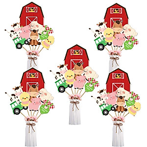 Farm Animal Baby Shower Centerpiece Sticks Red Farm Theme Table Toppers Birthday Decorations Barnyard Party Decorations for Girls Boys Baby Shower Birthday Party