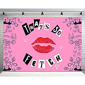 That’s So Fetch Hot Rose Pink Lip Happy Birthday Banner Burn Book Theme Decorations Decor for Bridal Shower Wedding Night Out Hen Movie Bachelorette Party Girls Woman Birthday Party Favors Background