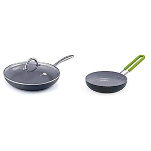 GreenPan Ceramic 12-inch Nonstick Frying Pan, Oven Safe Gray & GreenPan Ceramic 5-inch Nonstick Egg Pan, Black