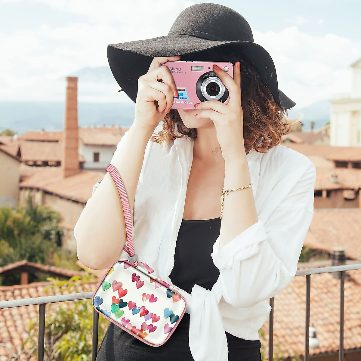 Fintie Digital Camera Case Compatible with Kodak Pixpro FZ55/ FZ45/ FZ53/ FZ43/ WPZ2, Canon PowerShot ELPH 360/ Lecran/CAMKORY, Small Cameras Carrying Bag, Raining Hearts