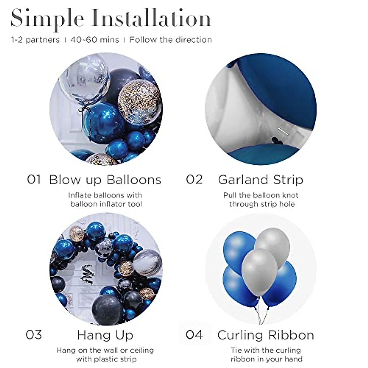 Blue Balloon Garland Arch kit-136PCS Black Metallic Blue Metallic Silver and Gold Confetti Latex Balloons for Baby Shower Birthday Wedding Graduation Bachelorette Anniversary Party