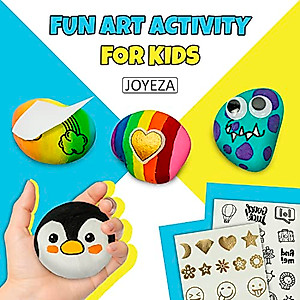 JOYEZA Deluxe Rock Painting Kit, Arts and Crafts for Girls Boys Age 6+, 12 Rocks, Best Tween Gift Art Set, Waterproof Paints, Craft Kits Art Supplies, Kids Activities Age 4 5 6 7 8 9 10