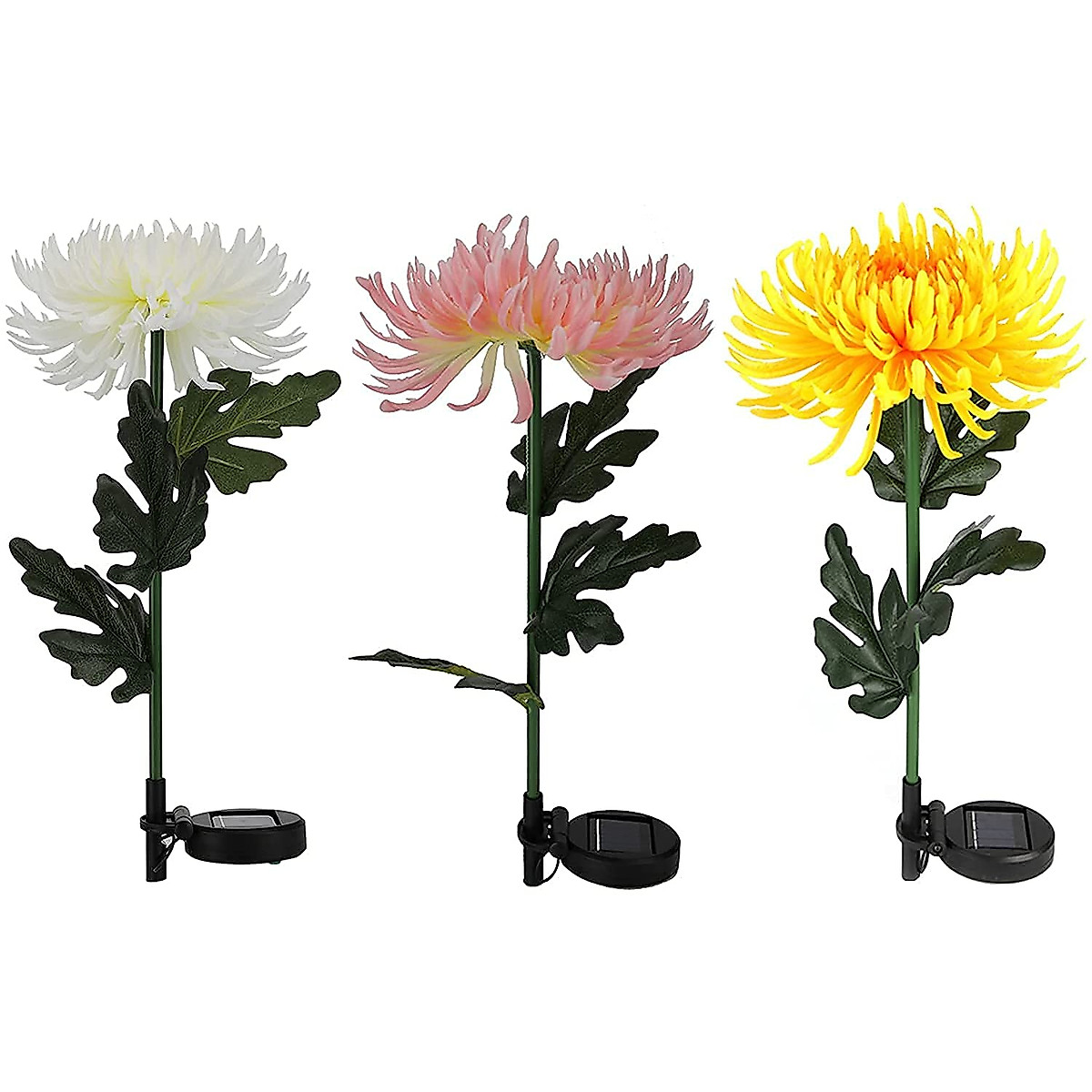 Solar Garden Lights, 2 Pack Solar Outdoor Lights, Chrysanthemum Shape Waterproof Solar Garden Decoration Lights for Lawn, Patio, Pathway, Yard (White)