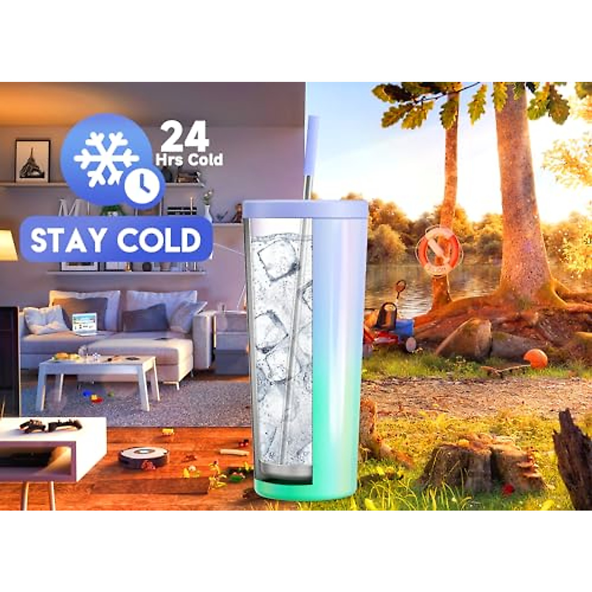 Meoky 24 oz Insulated Tumbler with Lid and Straw, Stainless Steel Vacuum Insulated Tumbler, Keeps Cold for 24 Hours, 100% Leak Proof, Fits in Car Cup Holder (Fairyland)