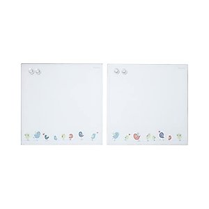 ECR4Kids MessageStor Magnetic Dry-Erase Glass Board with Magnets, 17.5in x 17.5in, Wall-Mounted Whiteboard, Birds, 2-Pack