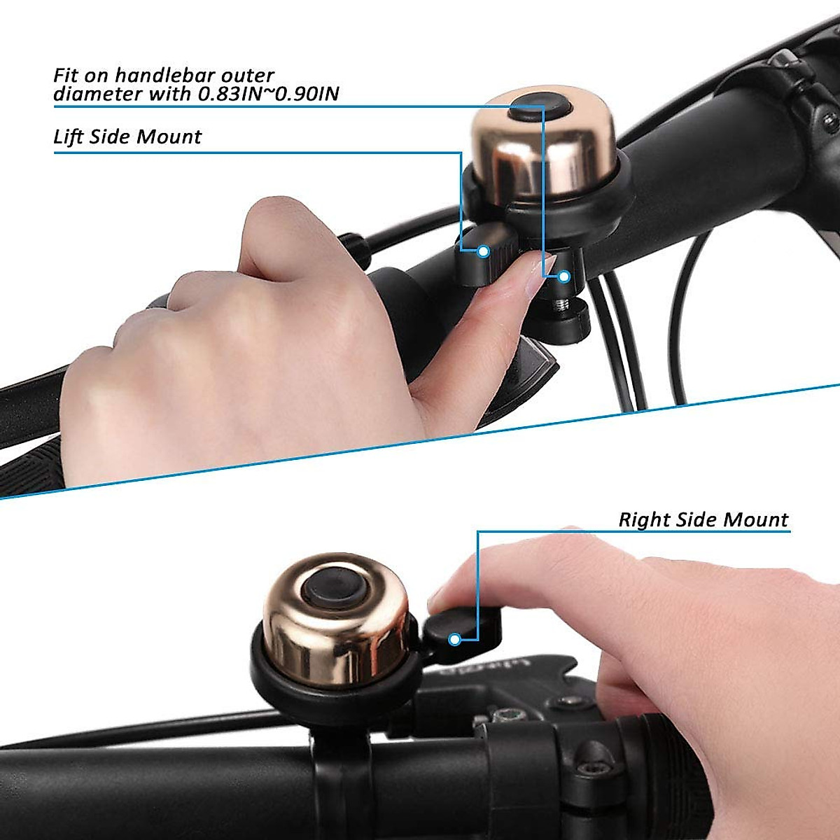 Emoly Bike Bell, 4 Pack Premium Bicycle Bell, Brass Bike Bells for Adults and Kids - Crisp Loud Melodious Sound - Bicycle Bells for Road Bike, Mountain Bike (Gold&Silver)