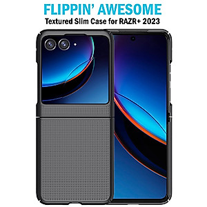Case with Clip for Motorola RAZR+ 2023, Nakedcellphone [Grid Texture] Slim Hard Shell Cover and [Rotating/Ratchet] Belt Hip Holster Holder Combo for Moto RAZR Plus '23 (RAZR 40 Ultra) - Black