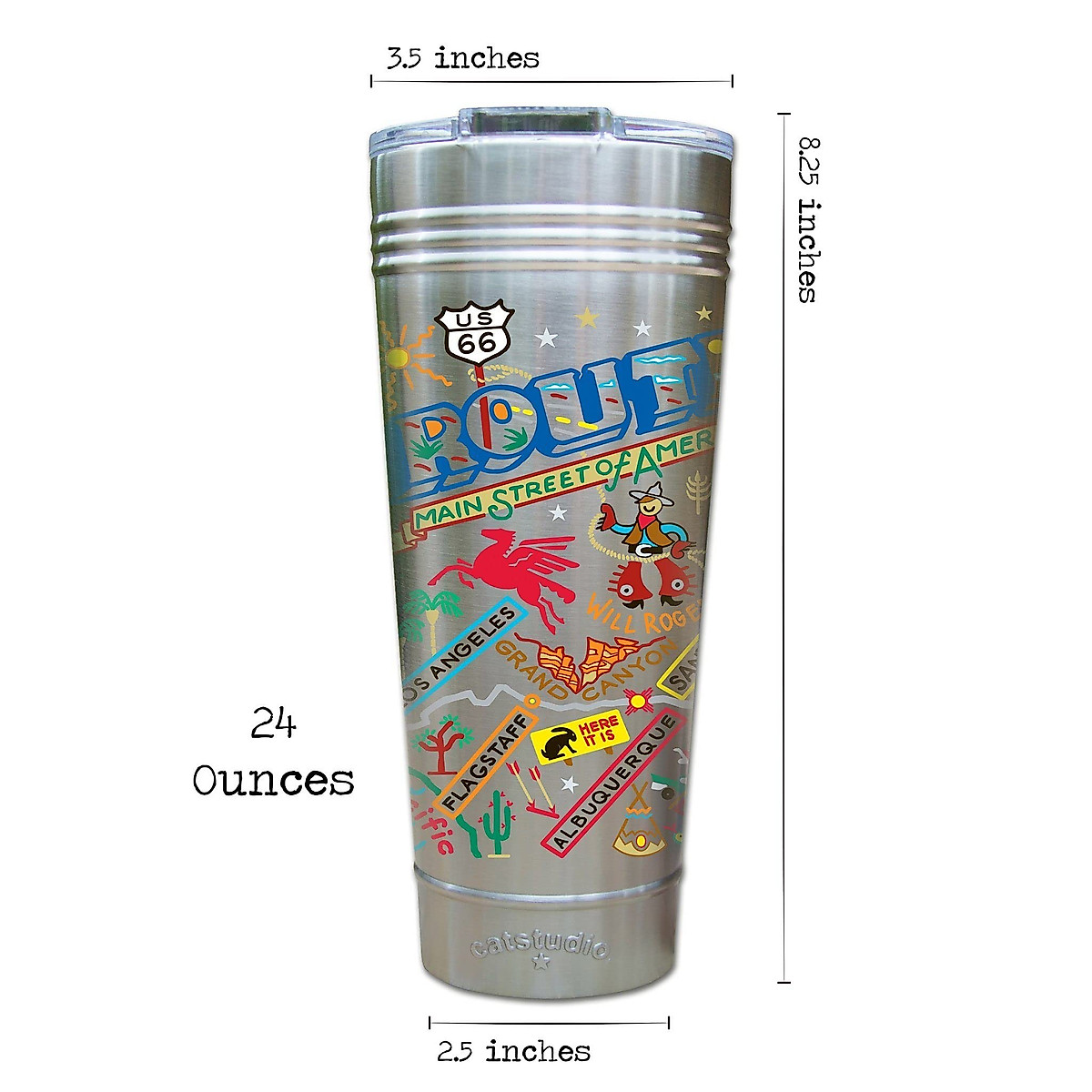 Catstudio Route 66 Thermal Tumbler | Triple Wall Insulation With Non Slip Bottom | Great Travel Cup for Water, Coffee, Tea, or Smoothies