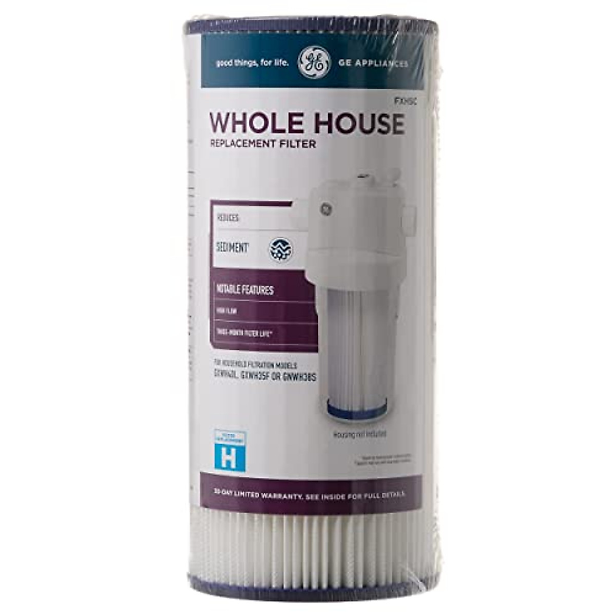 GE FXHSC Whole House Water Filter | Replacement for Water Filtration System | NSF Certified: Reduces Sediment, Rust & Other Impurities from Water | Replace Every 3 Months for Best Results | 1 Filter