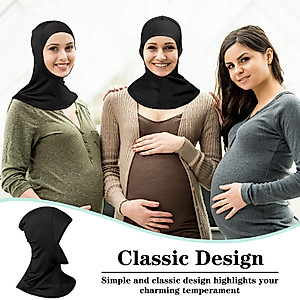 2 Pieces Modal Hijab Cap Adjustable Muslim Stretchy Turban Full Cover Shawl Cap Full Neck Coverage for Lady (Black)