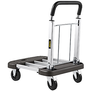 VEVOR Platform Truck Foldable,Compact Push Cart Adjustable Length, Aluminum Folding Cart Telescoping Handle with 4 Wheels ,330 LBS Capacity