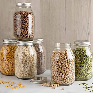 Glass Regular Mouth Mason Jars, 32 Ounce (2 Pack)Glass Jars Metal Airtight 1 Piece Lids for Food Storage, Canning, Drinking, Dry Food, Pickling, Overnight Oats, Meal Prep, Yogurt, Fermenting