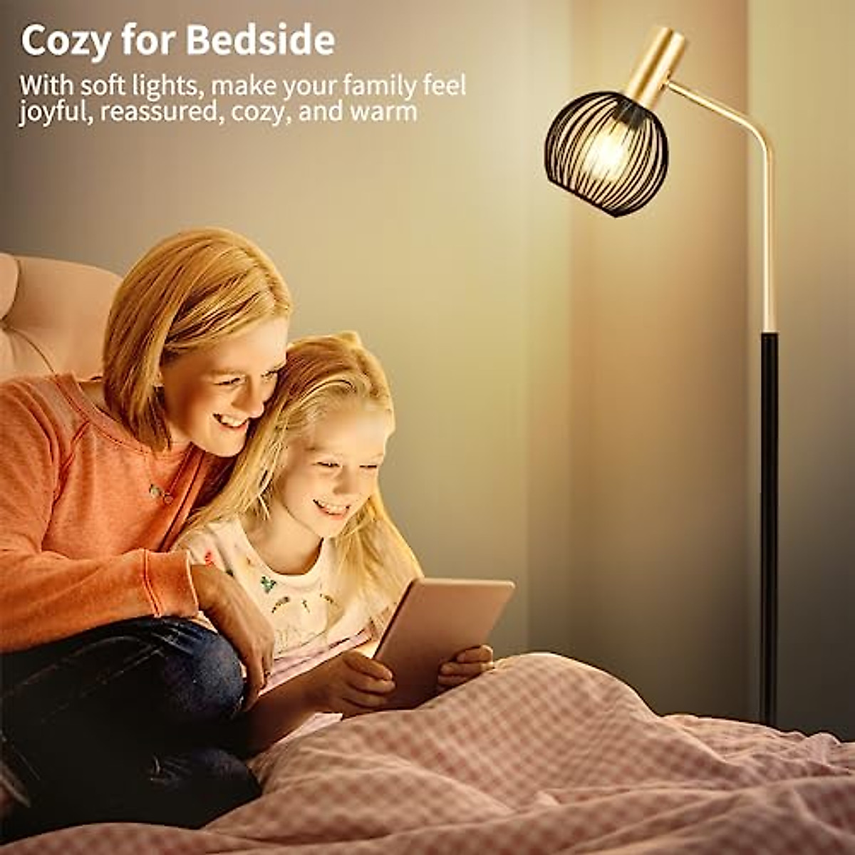 Duheypo Industrial Floor Lamp, Standing Lamp Farmhouse Floor Lamp with Foot Switch, Rustic Floor Lamps for Living Room Bedroom Office Dining Room, Black