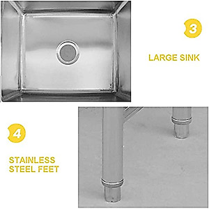 Thicken Independent 201 Utility Stainless Sink Portable Commercial Stainless Steel Sinks with Faucet Suitable for Outdoor Indoor Garage Kitchen Laundry Room (60 X 60 X 80cm)
