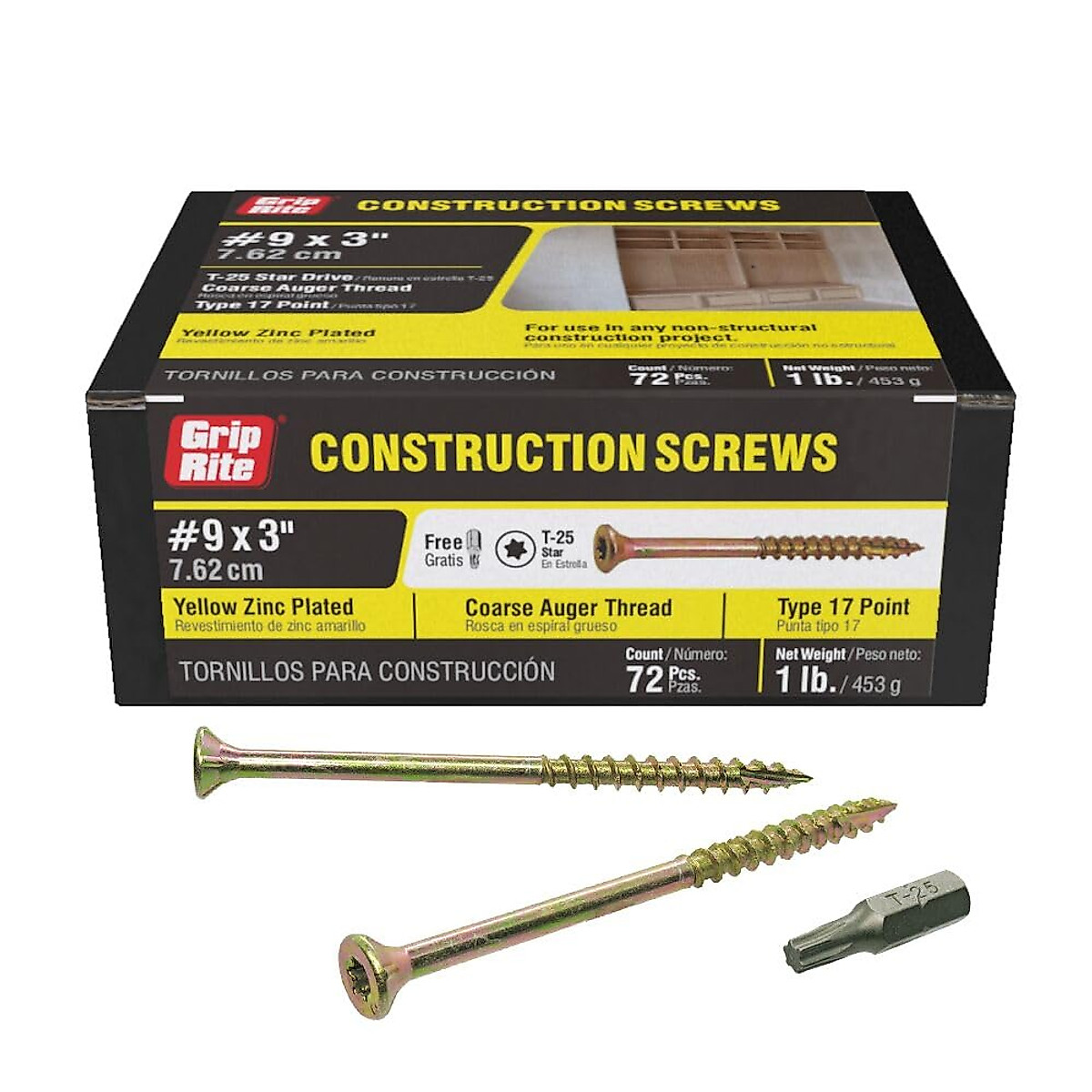 PRIMESOURCE 3GCS1 1LB 9X3 CONST Screw, 9 by 3", Gold