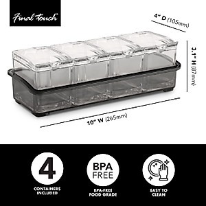 Final Touch 5 Piece Garnish Bar Caddy - Keep Ingredients Organized and Sanitary - 4 Removable Containers with Lids - BPA-Free Acrylic (FTA2000)
