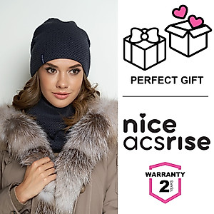 Braxton Hats Scarf Set Women - Knit Dark Royal Blue Slouchy Navy Beanie Neck Warmer - Wool Fleece Cap Scarfs